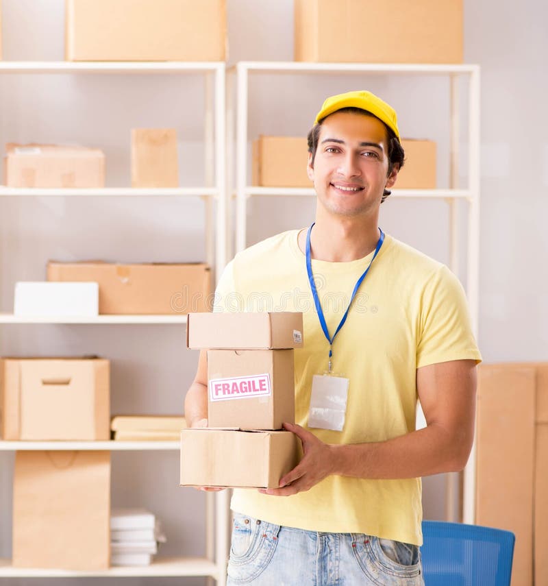 Handsome Contractor Working in Box Delivery Relocation Service Stock ...