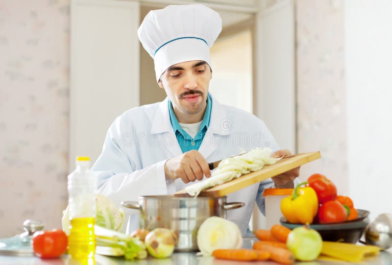 Handsome Cook Does Vegetarian Lunch Stock Image - Image of preparation ...