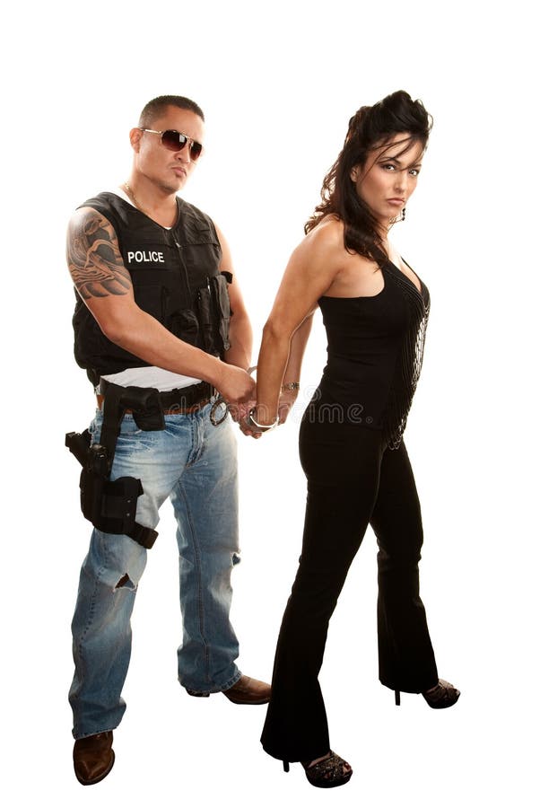 Handsome Cop Arresting Pretty Latina Woman Stock Image - Image of ...