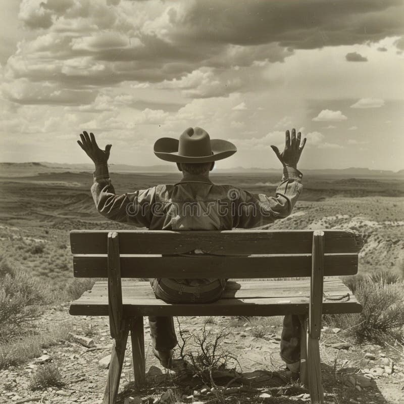 Handsome Cowboy with Hands Raised, Showcasing His Rugged Charm Stock ...