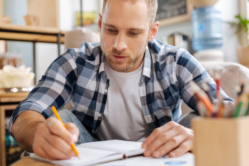Handsome Creative Man Taking Notes Stock Image - Image of focused ...
