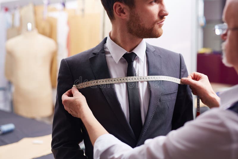 Handsome Customer at Model Fitting in Atelier Stock Image - Image of ...