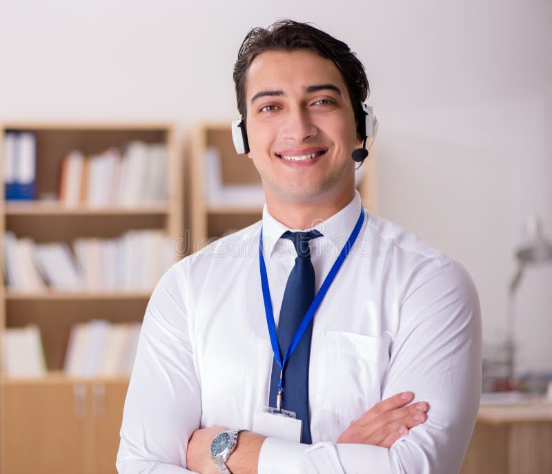 Handsome Customer Service Clerk with Headset Stock Photo - Image of ...