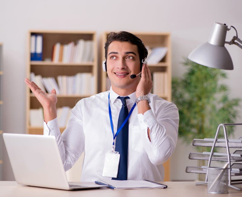 Handsome Customer Service Clerk with Headset Stock Image - Image of ...