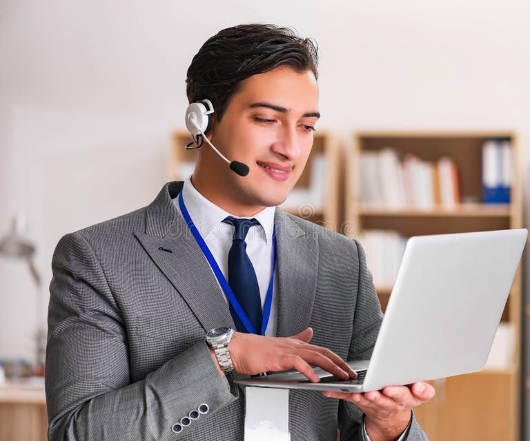 Handsome Customer Service Clerk with Headset Stock Image - Image of ...