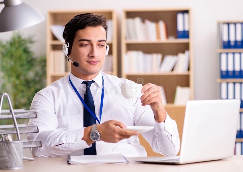 Handsome Customer Service Clerk with Headset Stock Photo - Image of ...