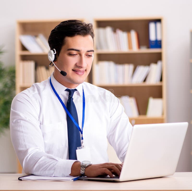 Handsome Customer Service Clerk with Headset Stock Photo - Image of ...