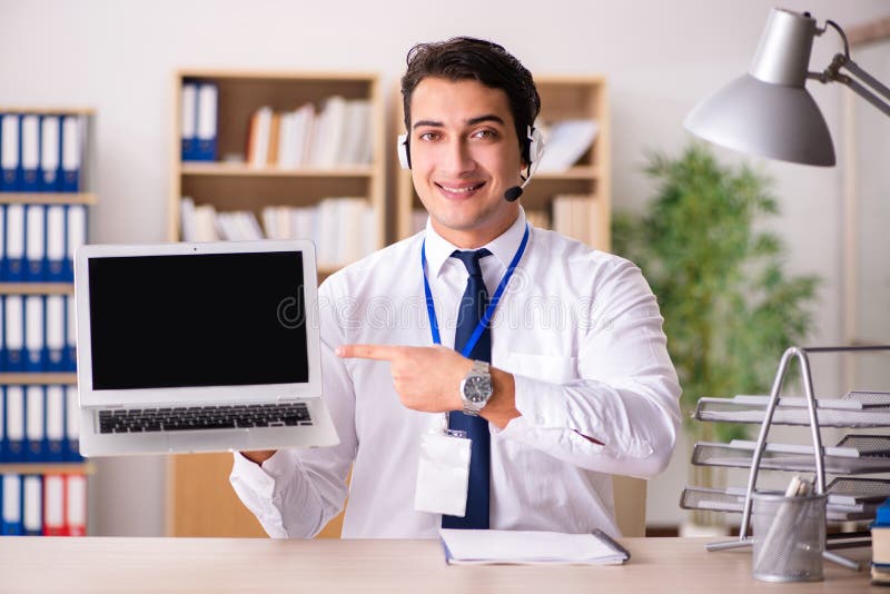 The Handsome Customer Service Clerk with Headset Stock Photo - Image of ...