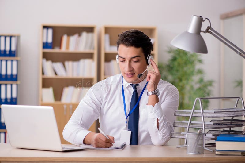 The Handsome Customer Service Clerk with Headset Stock Photo - Image of ...
