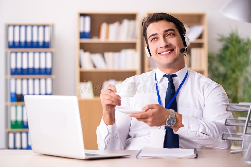 The Handsome Customer Service Clerk with Headset Stock Image - Image of ...