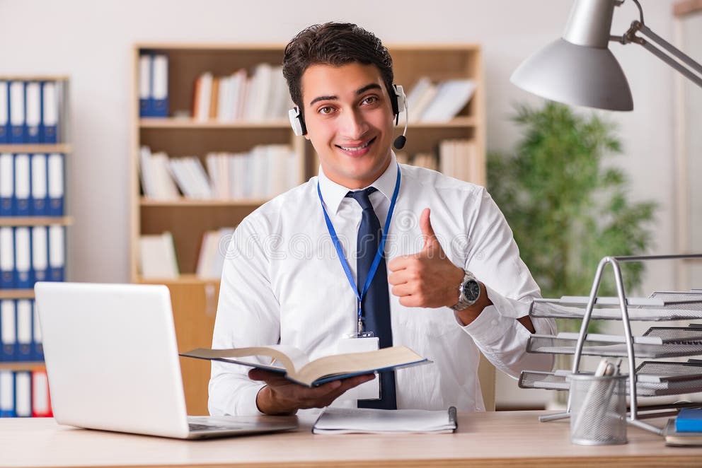The Handsome Customer Service Clerk with Headset Stock Image - Image of ...