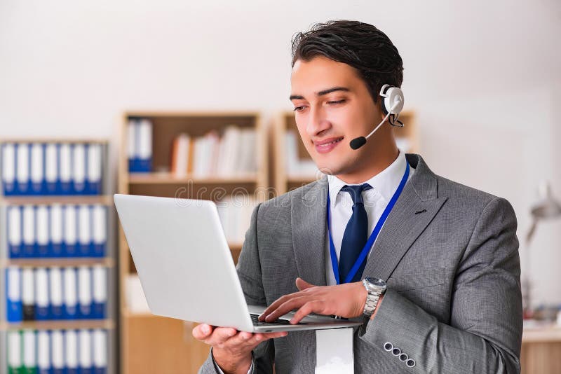 The Handsome Customer Service Clerk with Headset Stock Photo - Image of ...