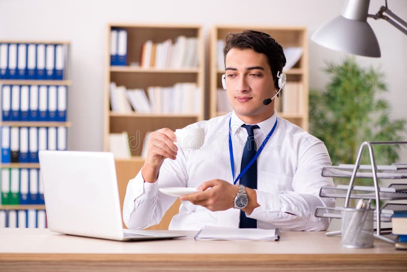 The Handsome Customer Service Clerk with Headset Stock Photo - Image of ...