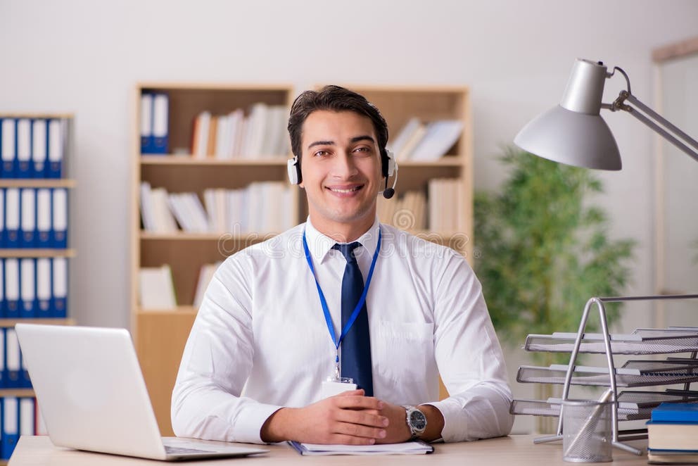 The Handsome Customer Service Clerk with Headset Stock Image - Image of ...