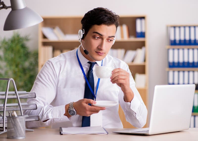 Handsome Customer Service Clerk with Headset Stock Photo - Image of ...