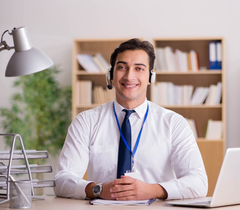 Handsome Customer Service Clerk with Headset Stock Photo - Image of ...