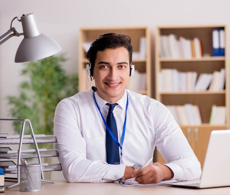 Handsome Customer Service Clerk with Headset Stock Image - Image of ...
