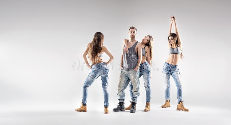 Handsome Dancer with Pretty Ladies Stock Image - Image of modern ...