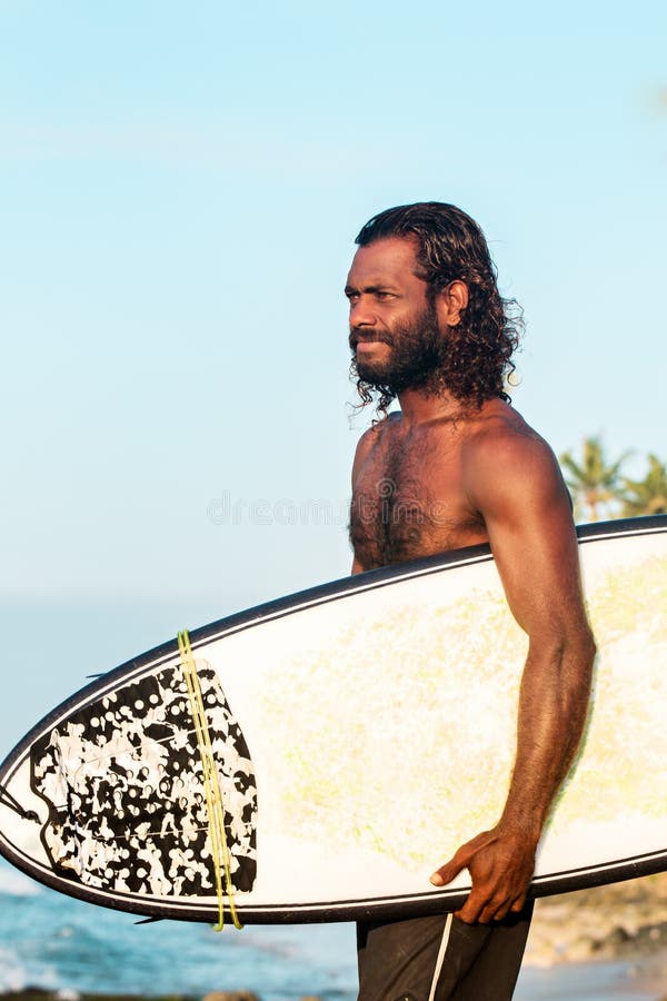 Portrait of a Surfer Near the Wave Stock Image - Image of darkskinned ...