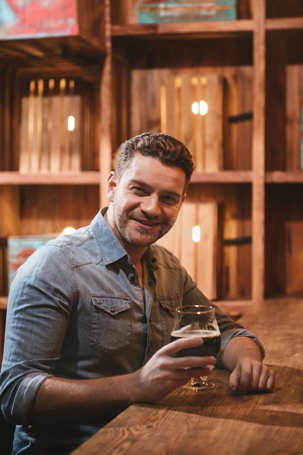 Handsome Delighted Man Enjoying His Beer Stock Image - Image of leisure ...