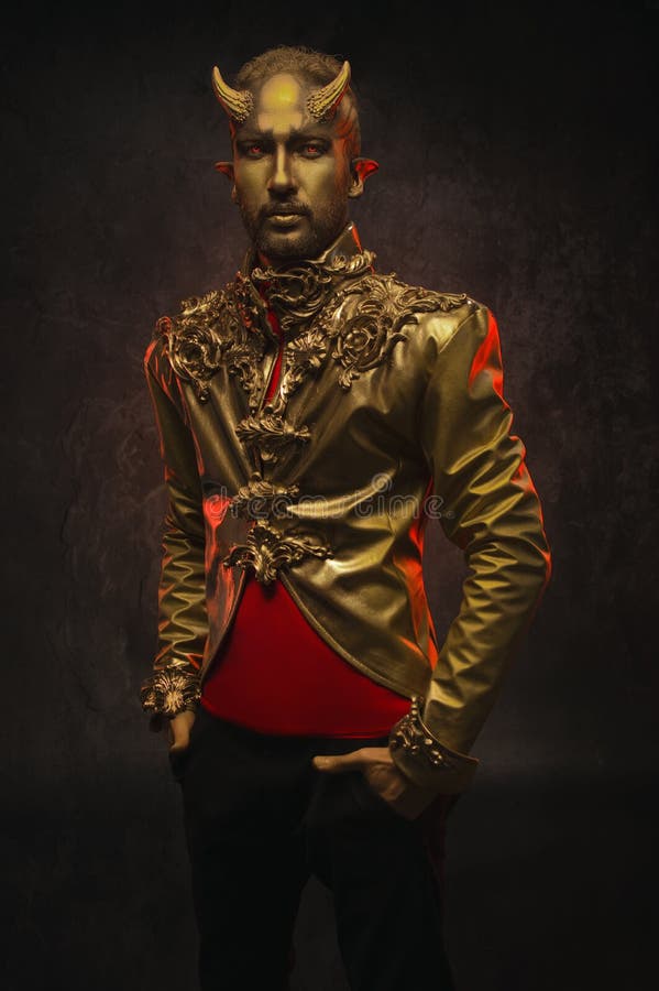 Handsome Devil Man with Golden Horns Stock Image - Image of horns, dark ...