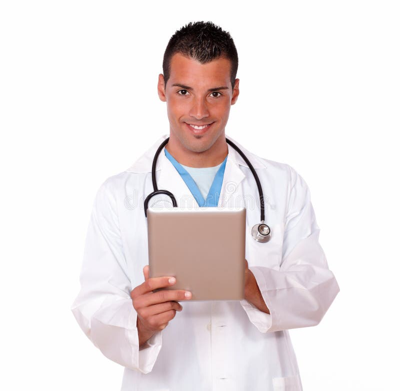 Handsome Doctor Guy Working with His Tablet Pc Stock Photo - Image of ...