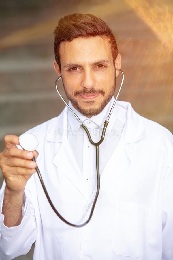 Handsome Doctor in White Coat with Stethoscope Stock Image - Image of ...