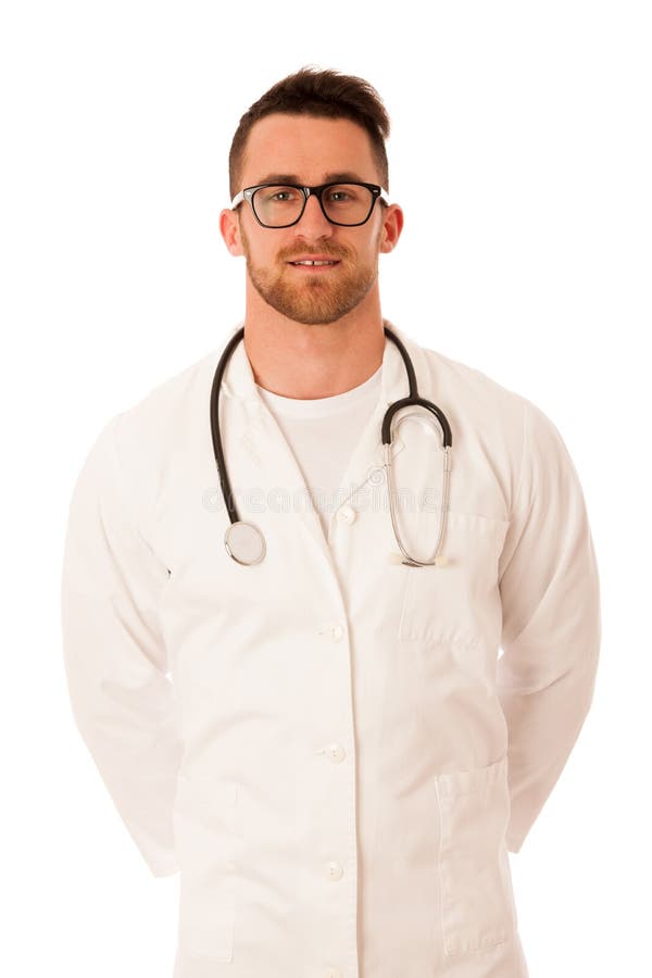 Handsome Doctor in White Robe with Stethoscope Around Neck. Stock Photo ...