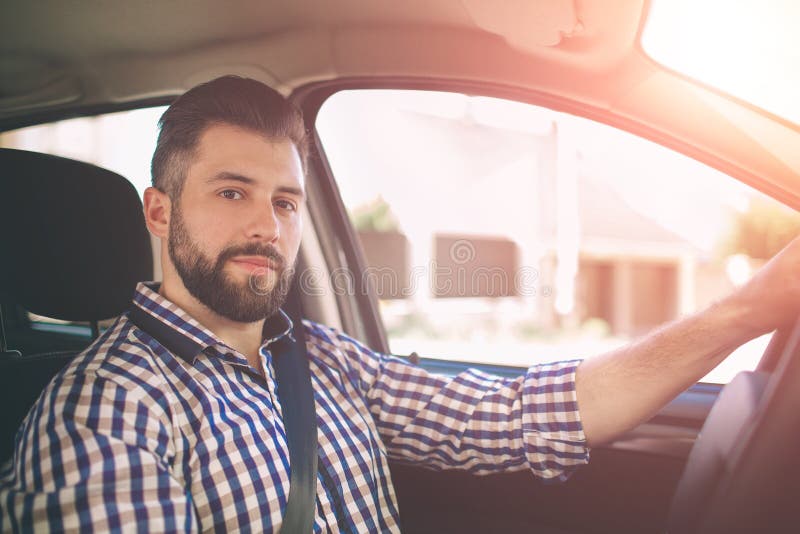 Handsome Elegant Serious Man Drives a Car Stock Image - Image of modern ...