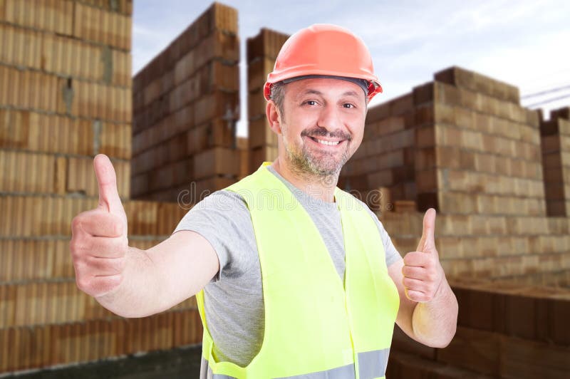 Handsome Engineer with Double Thumb Up Sign Stock Image - Image of ...