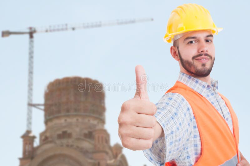 Handsome Engineer Showing Thumb Up in Closeup Stock Image - Image of ...