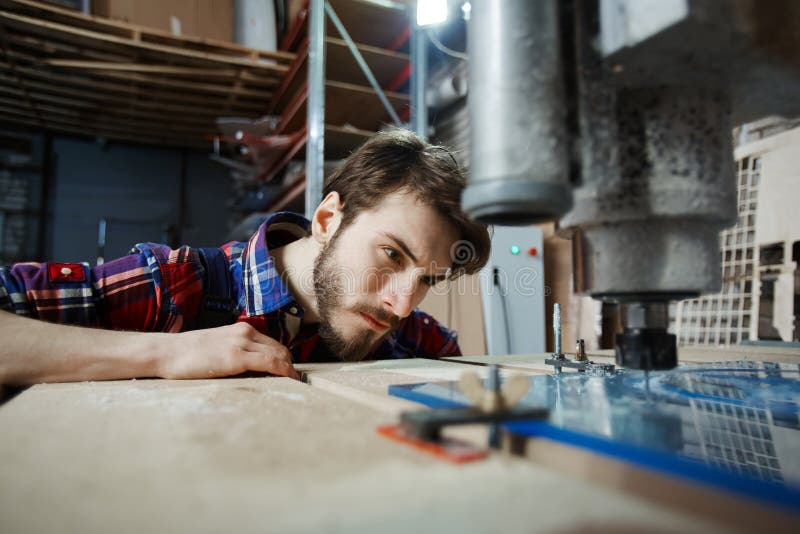 Handsome Engineer Watching Glass Cutting Process Stock Photo - Image of ...