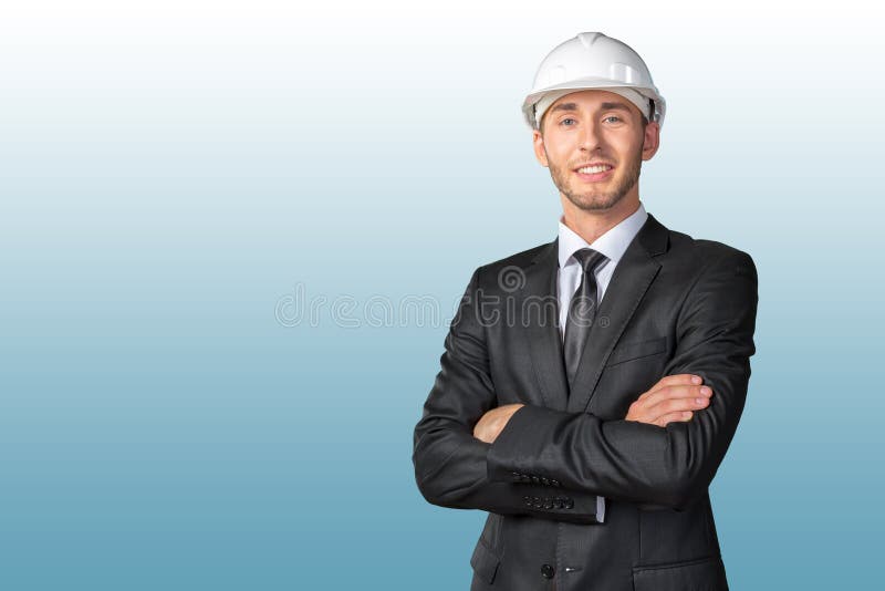 Handsome Engineer in White Hardhat Stock Image - Image of expertise ...