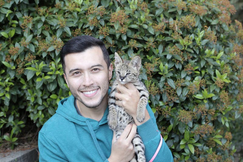 Handsome Ethnic Man and His Ultra Cute Cat Stock Photo - Image of cute ...