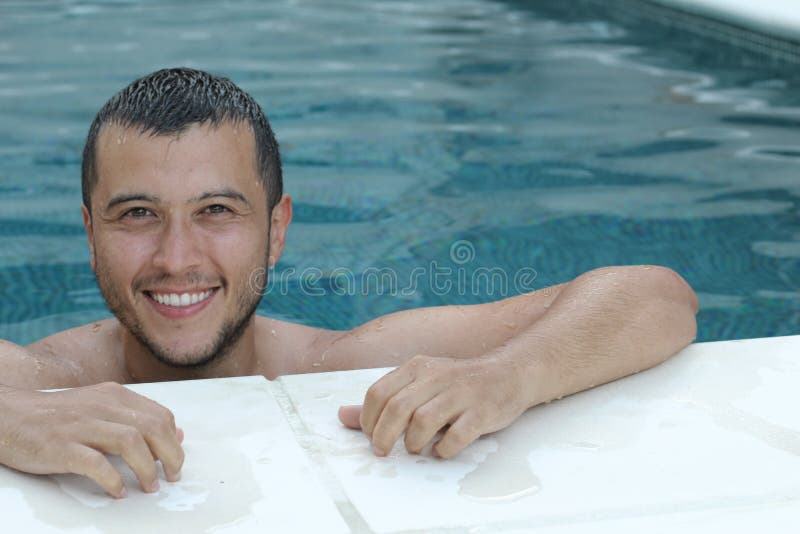 Handsome Ethnic Man Smiling in Swimming Pool Stock Image - Image of ...