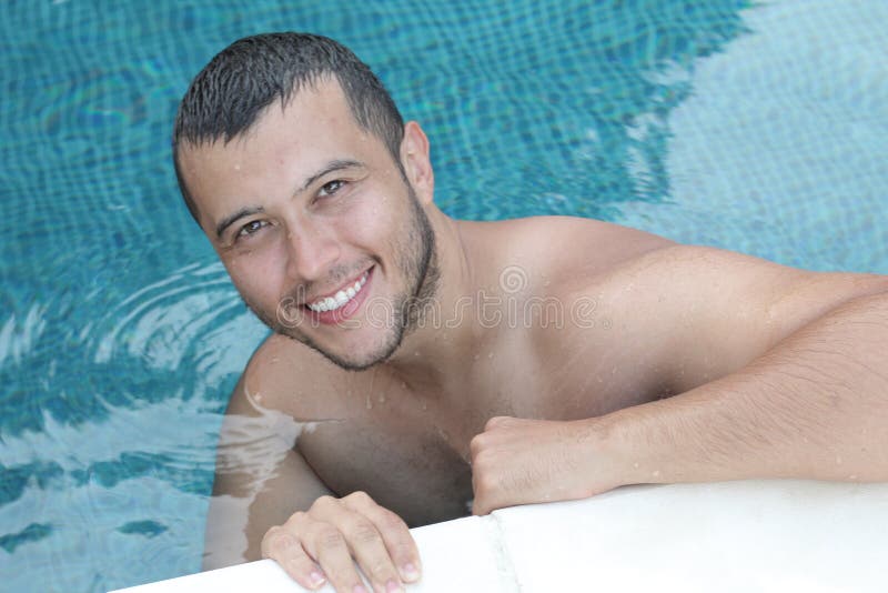 Handsome Ethnic Man Smiling in Swimming Pool Stock Photo - Image of ...