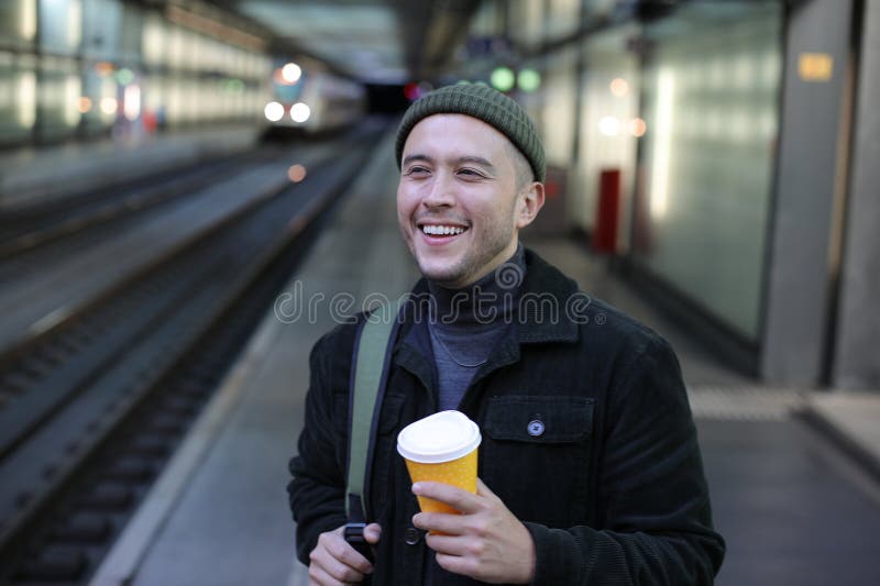 Handsome Ethnic Young Man Waiting for a Train Stock Photo - Image of ...