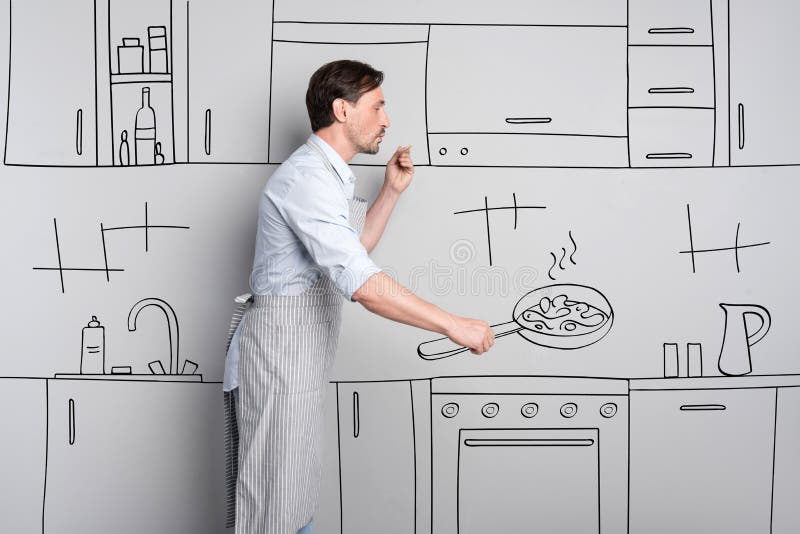 Handsome Experienced Cook Tasting the Dish Stock Photo - Image of cook ...