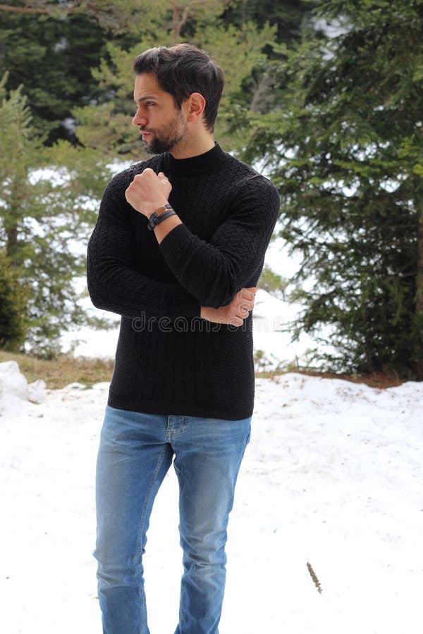 Handsome Fashion Model Posing Outdoor . Winter Fashion Stock Photo ...