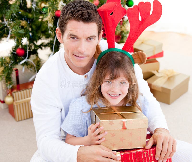 Handsome Father Celebrating Christmas Stock Image - Image of event ...