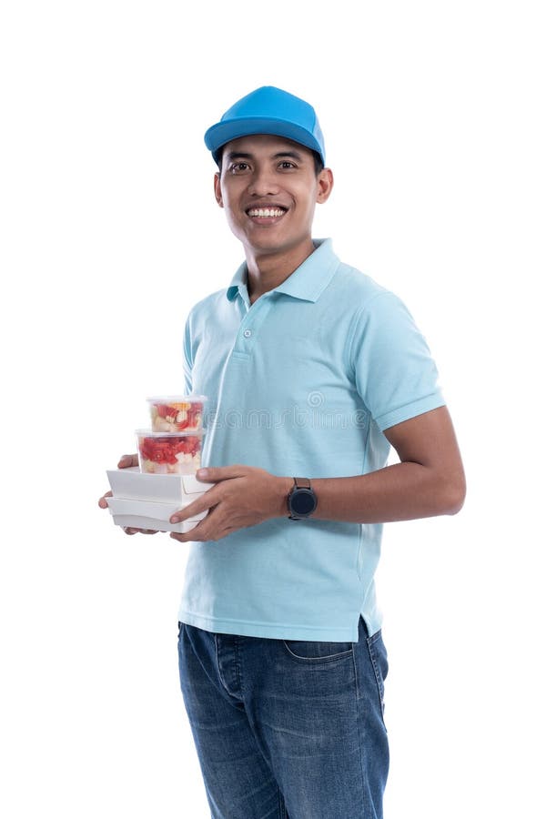 Handsome Food Courier Isolated Stock Photo - Image of local, green ...