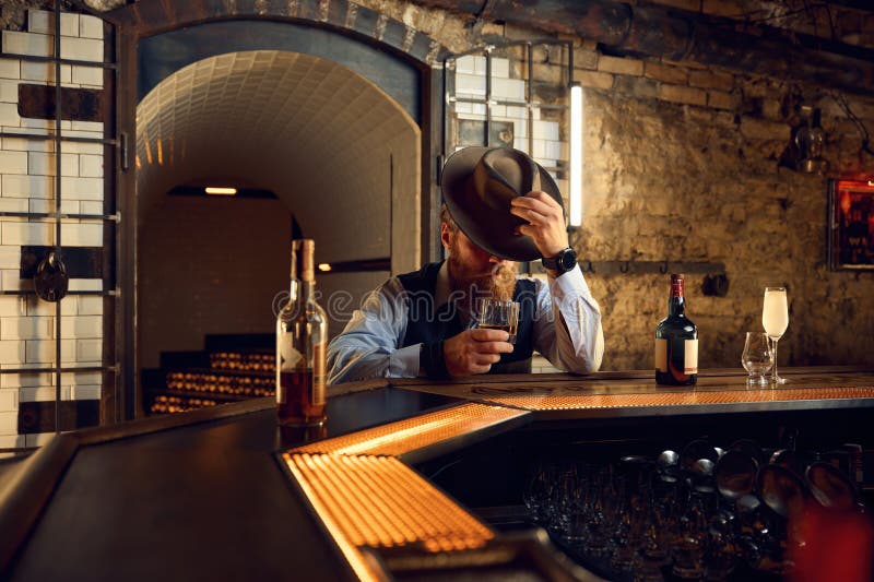 Handsome Gentleman Rest Drinking Alcoholic Beverage in Pub Stock Image ...