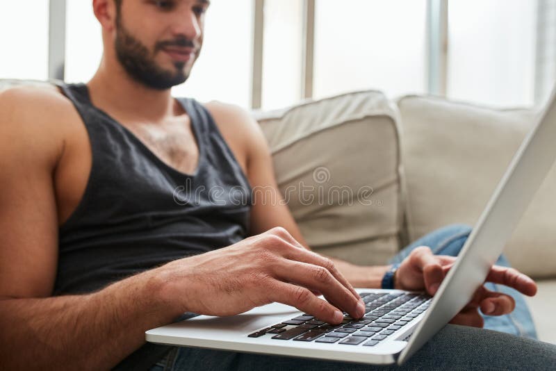 Handsome Gentleman Working on Laptop at Home Stock Photo - Image of ...
