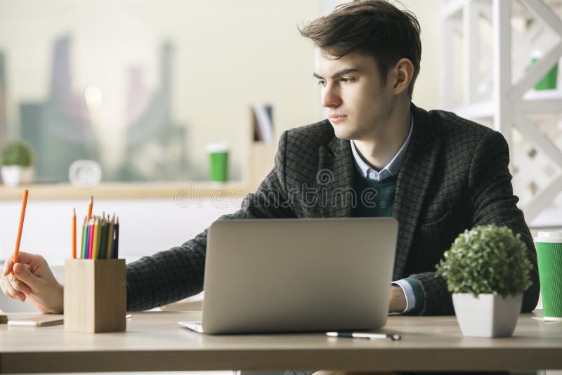 Handsome Gentleman Working on Project Stock Photo - Image of data ...