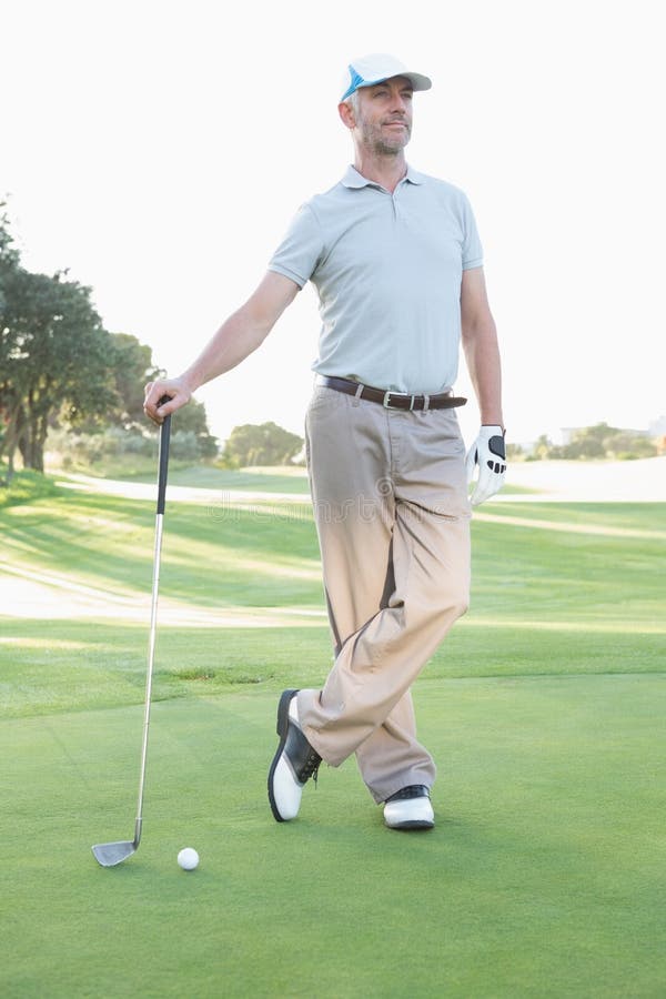 Handsome Golfer Standing with Club Stock Image - Image of mature, golf ...
