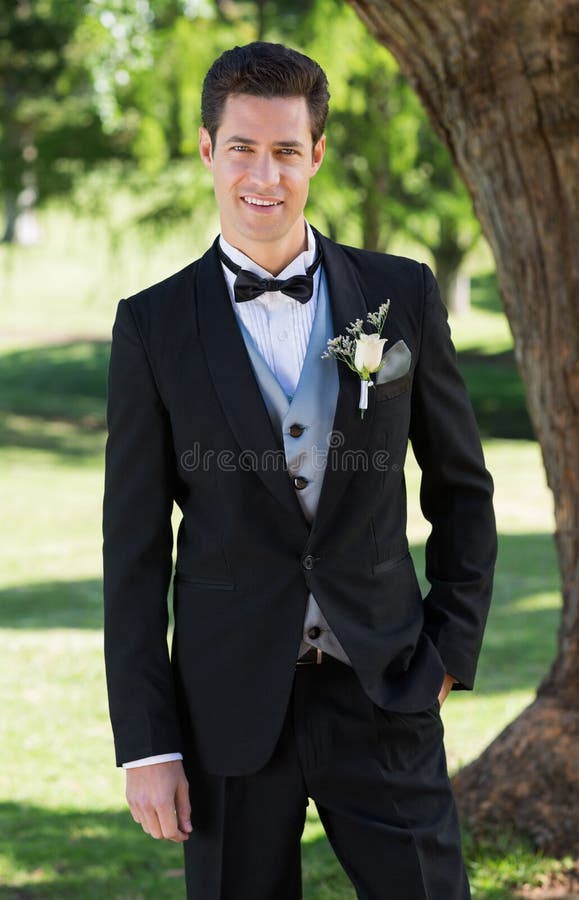 Handsome Groom Standing in Garden Stock Image - Image of outdoor ...