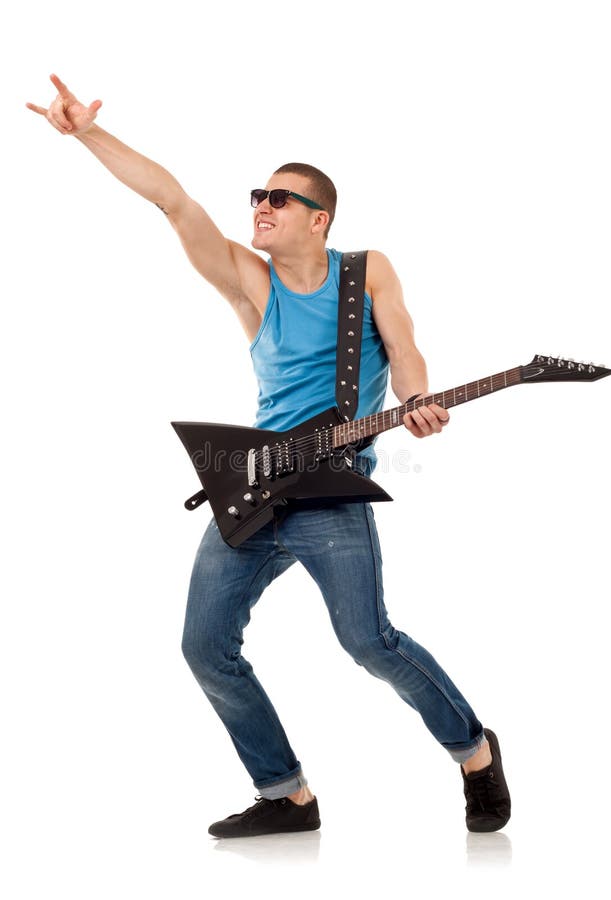 Handsome Rock Star Posing while Holding His Guitar Stock Photo - Image ...