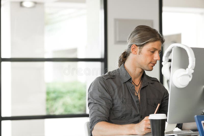 Handsome Guy at Computer Work Stock Photo - Image of manager, internet ...