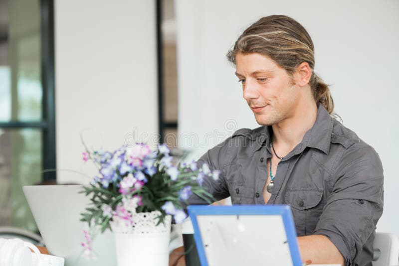 Handsome Guy at Computer Work Stock Photo - Image of learn, modern ...