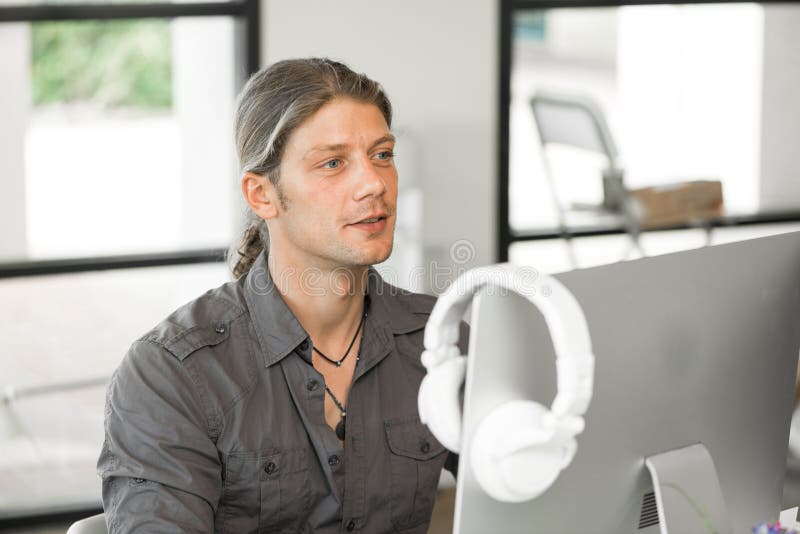 Handsome Guy at Computer Work Stock Image - Image of freelancer, modern ...